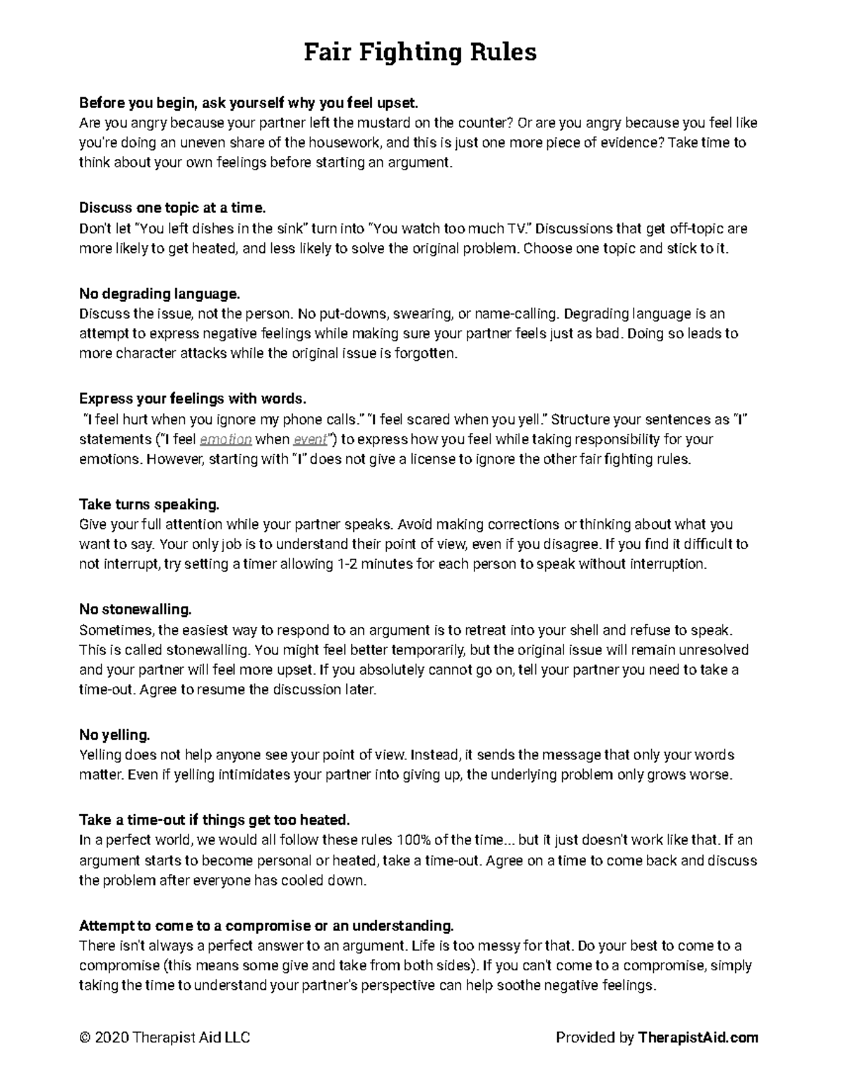 Fair-fighting-rules - Fair fighting worksheet - Fair Fighting Rules ...
