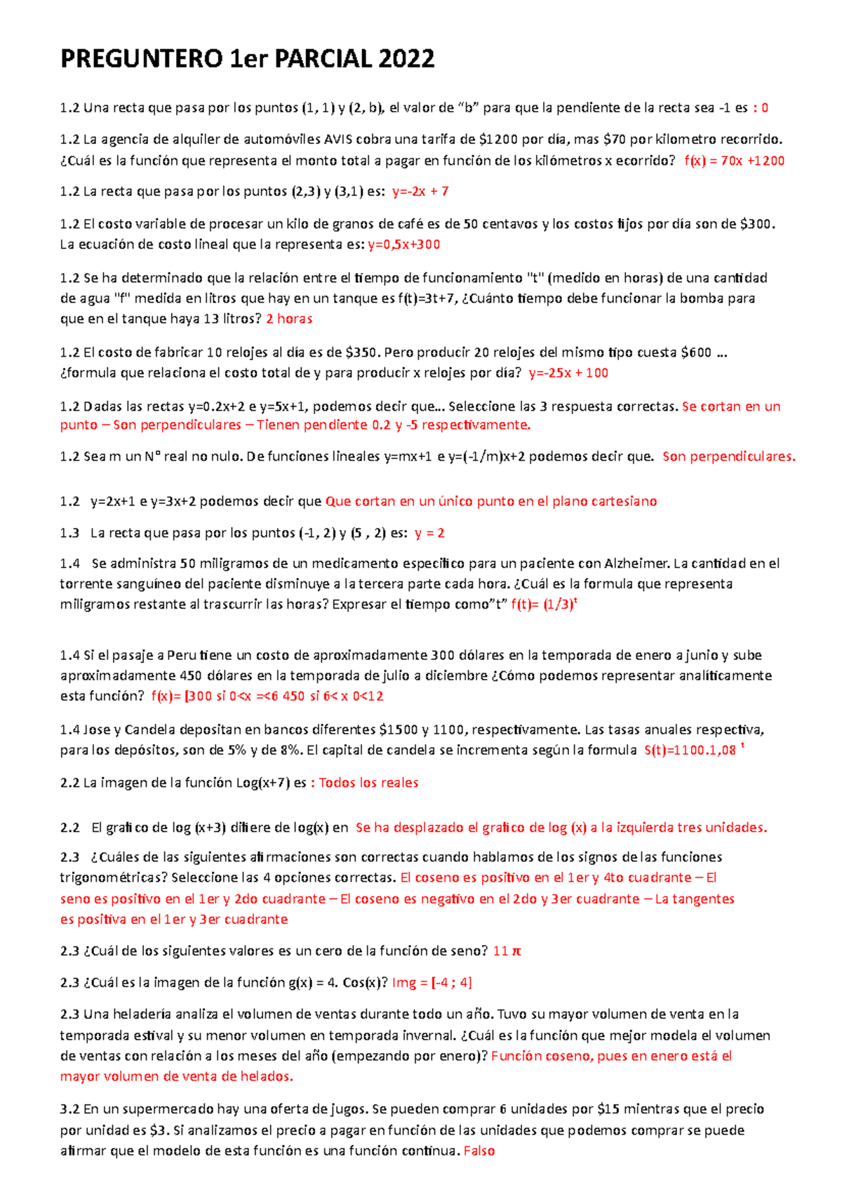 Preguntero 1er parcial 2022 - PREGUNTERO 1er PARCIAL 2022 1 Una recta que pasa por los puntos (1 ...