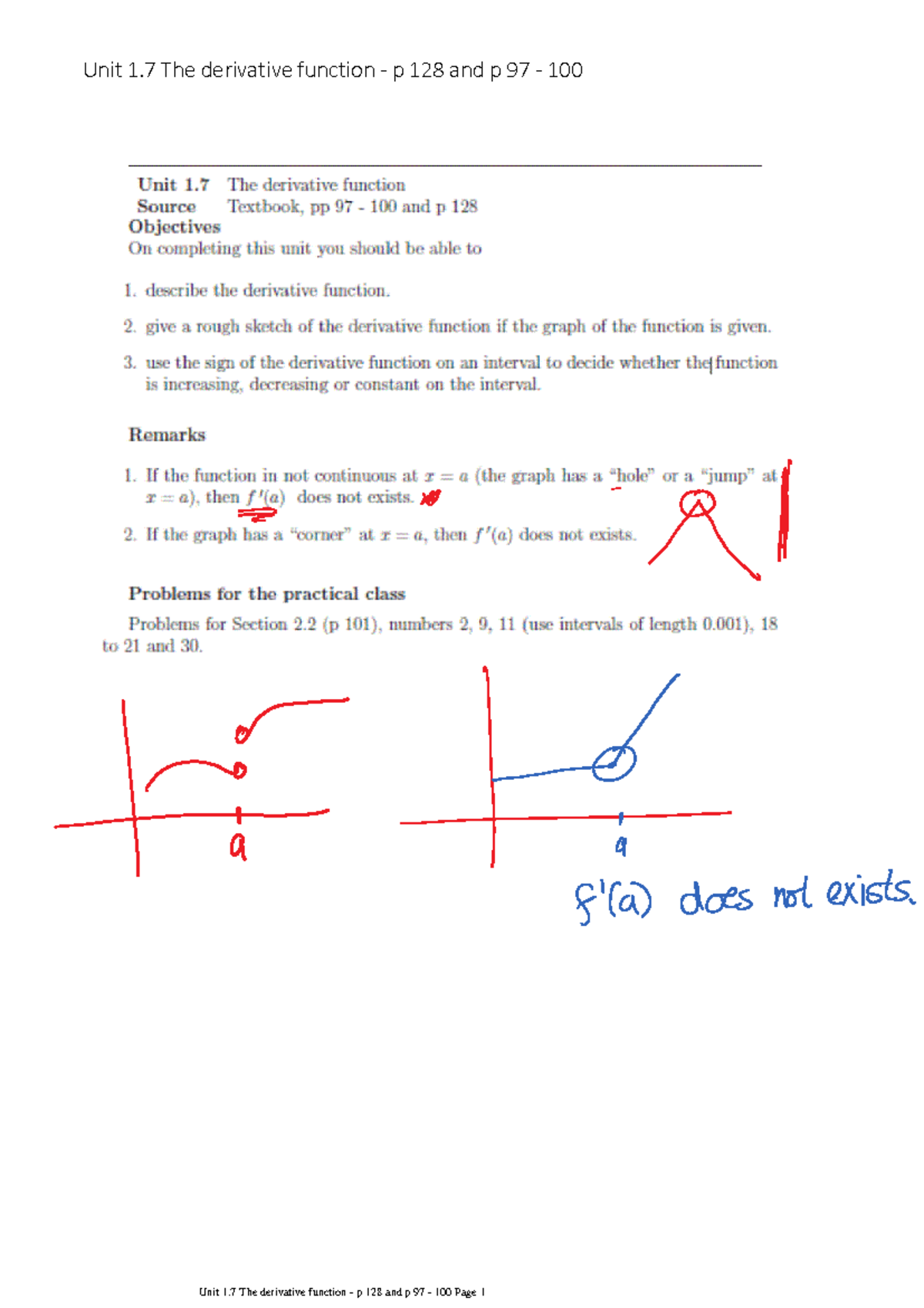 Unit 1.7 The derivative function - p 128 and p 97 - 100 with annotation - WTW 134 - Studocu