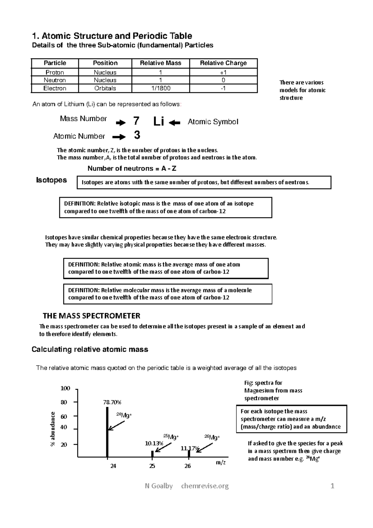 1 Atomic Structure And Periodic Table 1 Atomic Structure And