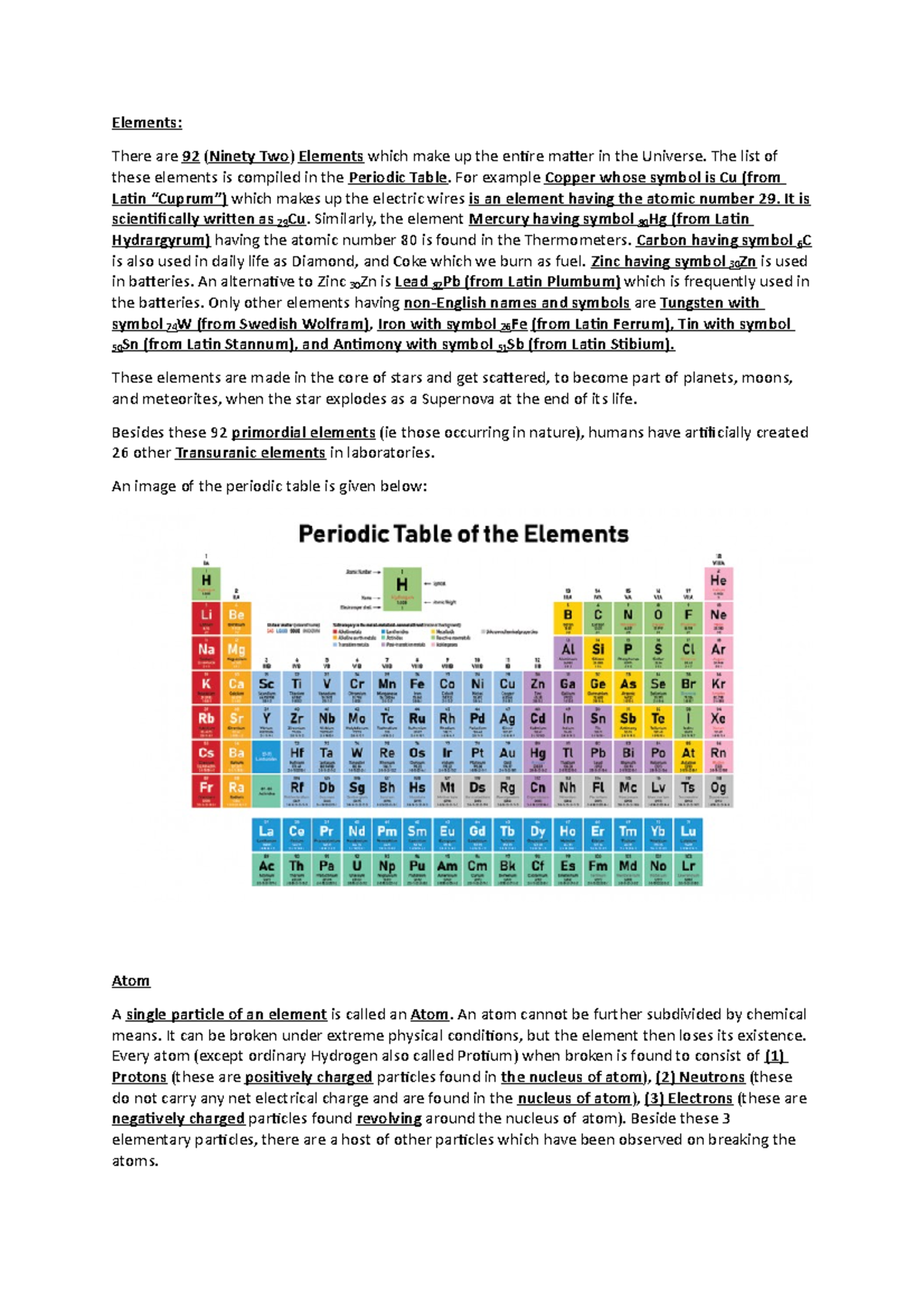 Atom and Elements - Basic Chemistry - Elements: There are 92 ( Ninety ...