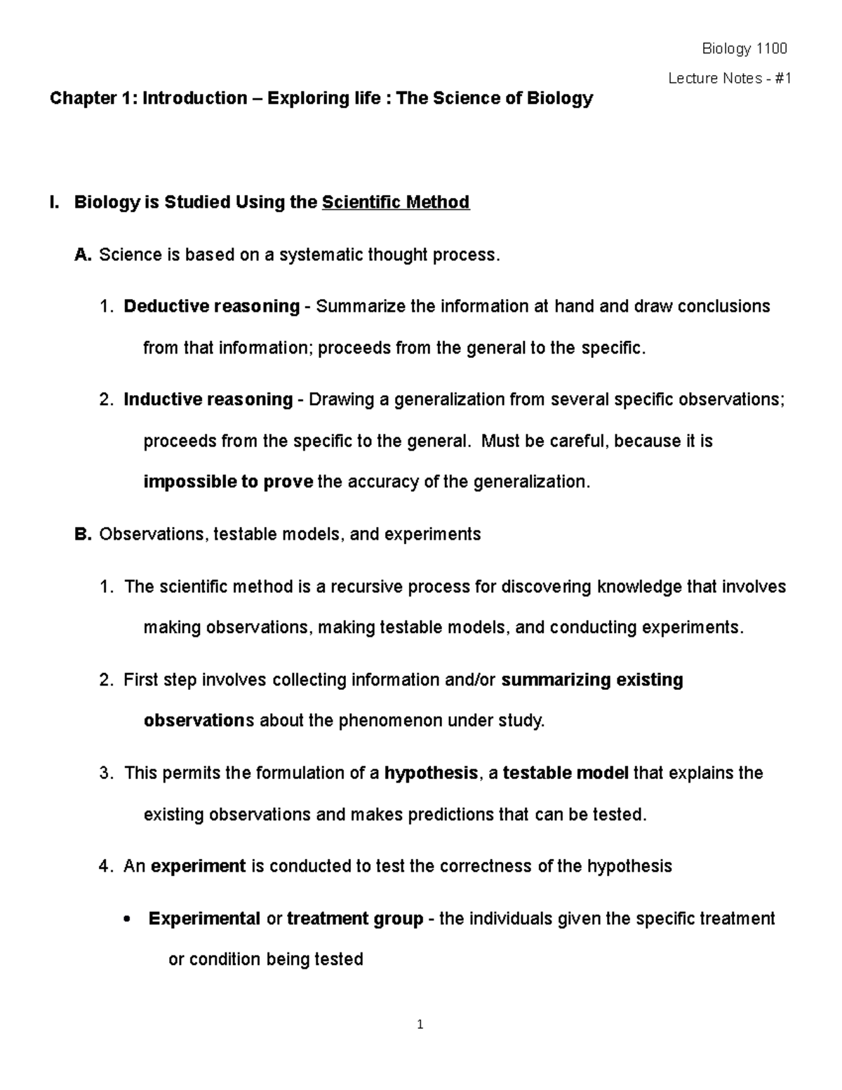 2021 BIOL 1100 Lecture Notes CH - Chapter 1: Introduction – Exploring ...