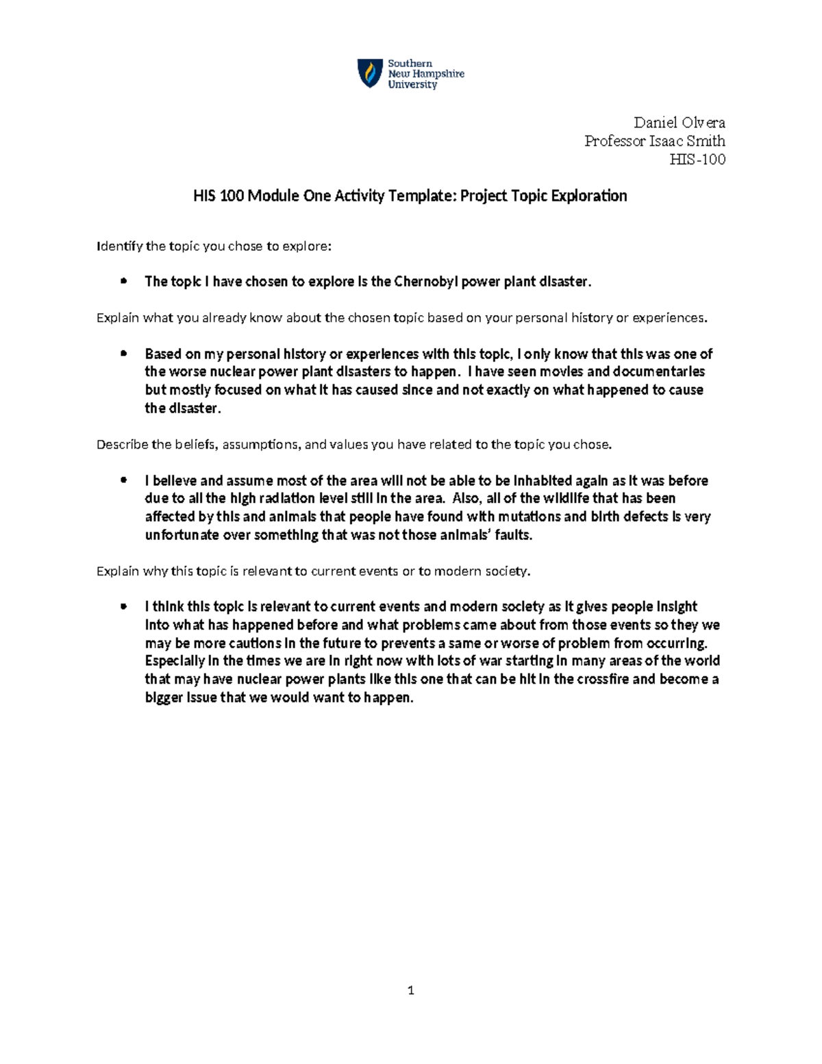 HIS 100 Module 1 Activity - Daniel Olvera Professor Isaac Smith HIS ...