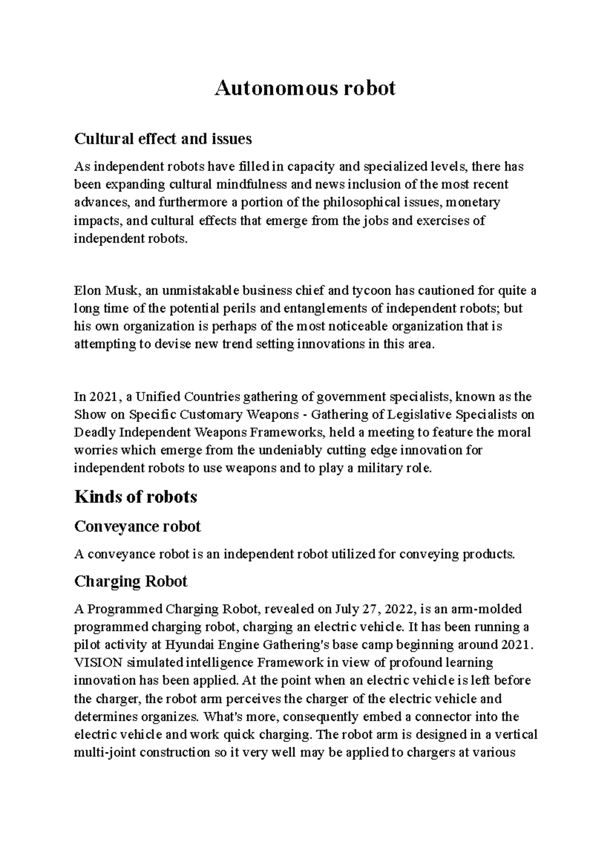 Autonomous robot 1 - Ifah - Autonomous robot Cultural effect and issues As independent robots ...