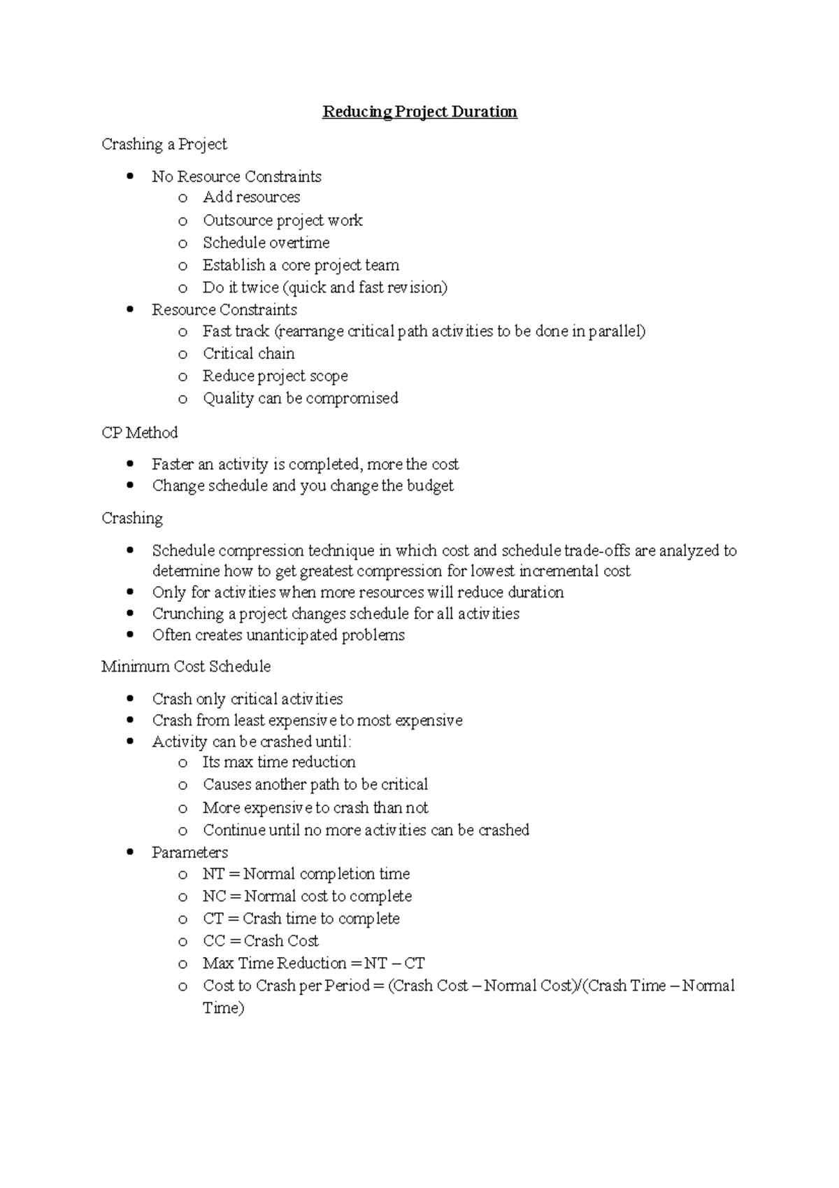 Lecture 11 (Reducing Project Duration) - Reducing Project Duration ...