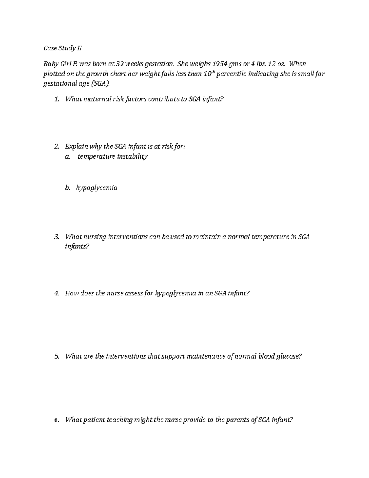 Newborn Case Study 2 - Case Study II Baby Girl P. was born at 39 weeks ...