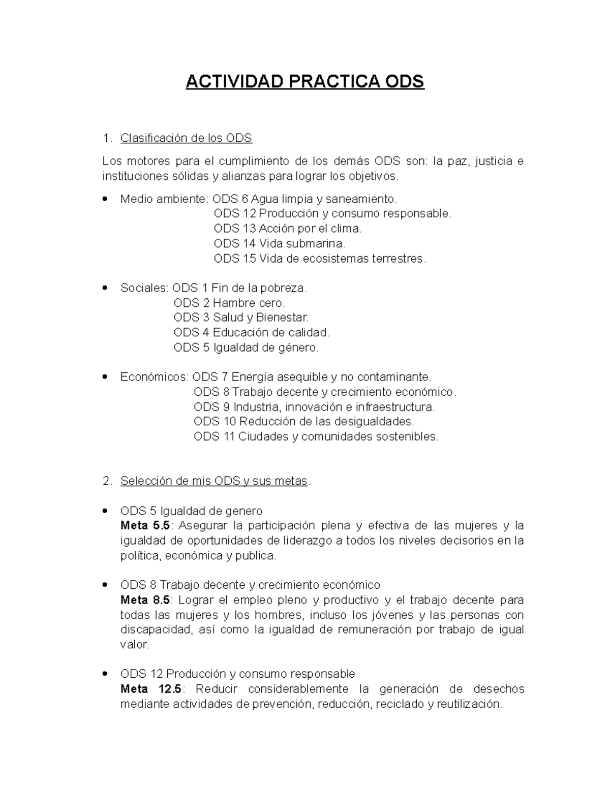 Actividad Practica ODS - ACTIVIDAD PRACTICA ODS Clasificación de los ...