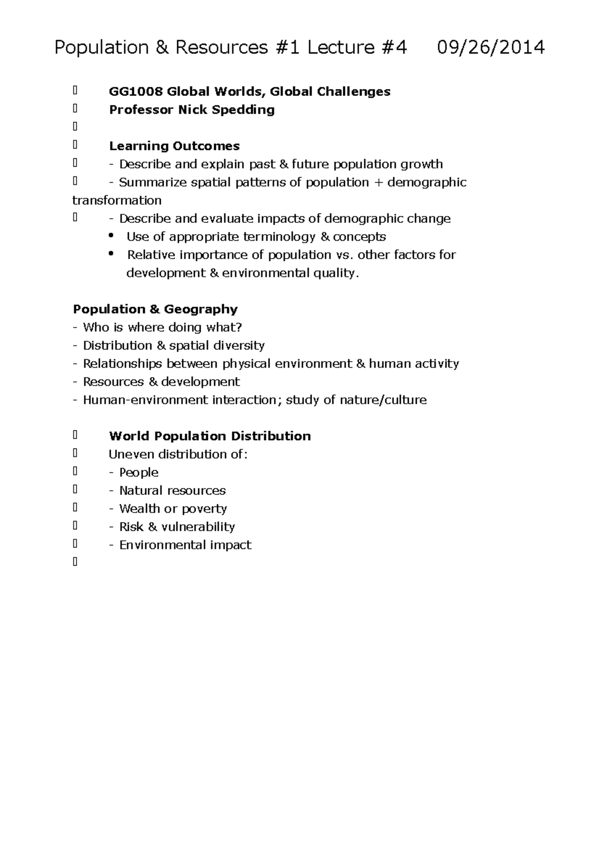 Population & Resources Part 1 #4 - Population & Resources #1 Lecture #4 ...