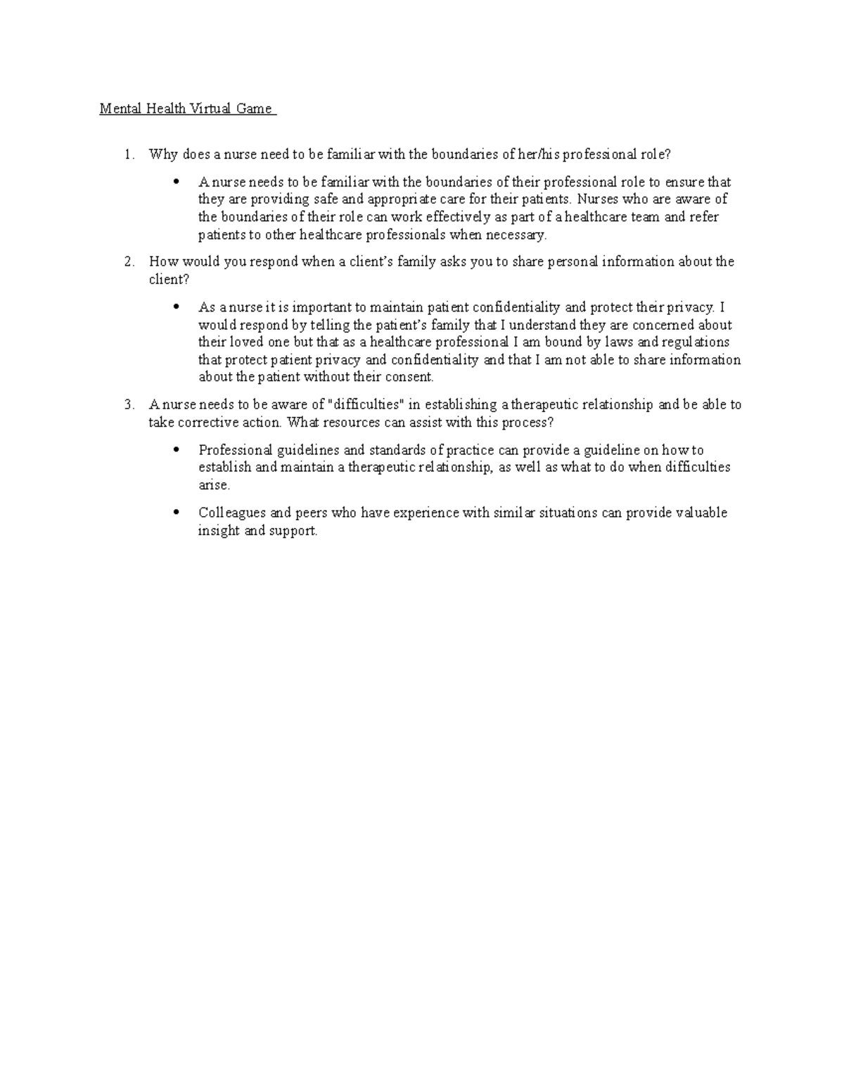 Clinical Week 1 - Week 1 notes - Mental Health Virtual Game 1. Why does ...