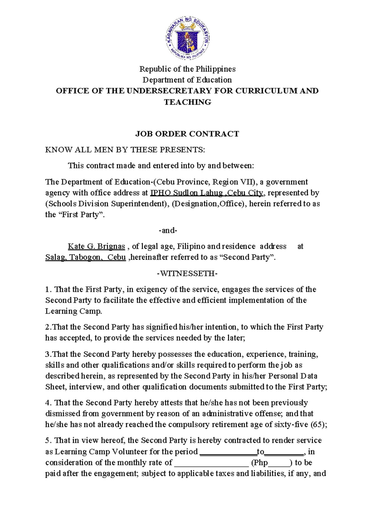 Republic of the Philippines - Republic of the Philippines Department of ...