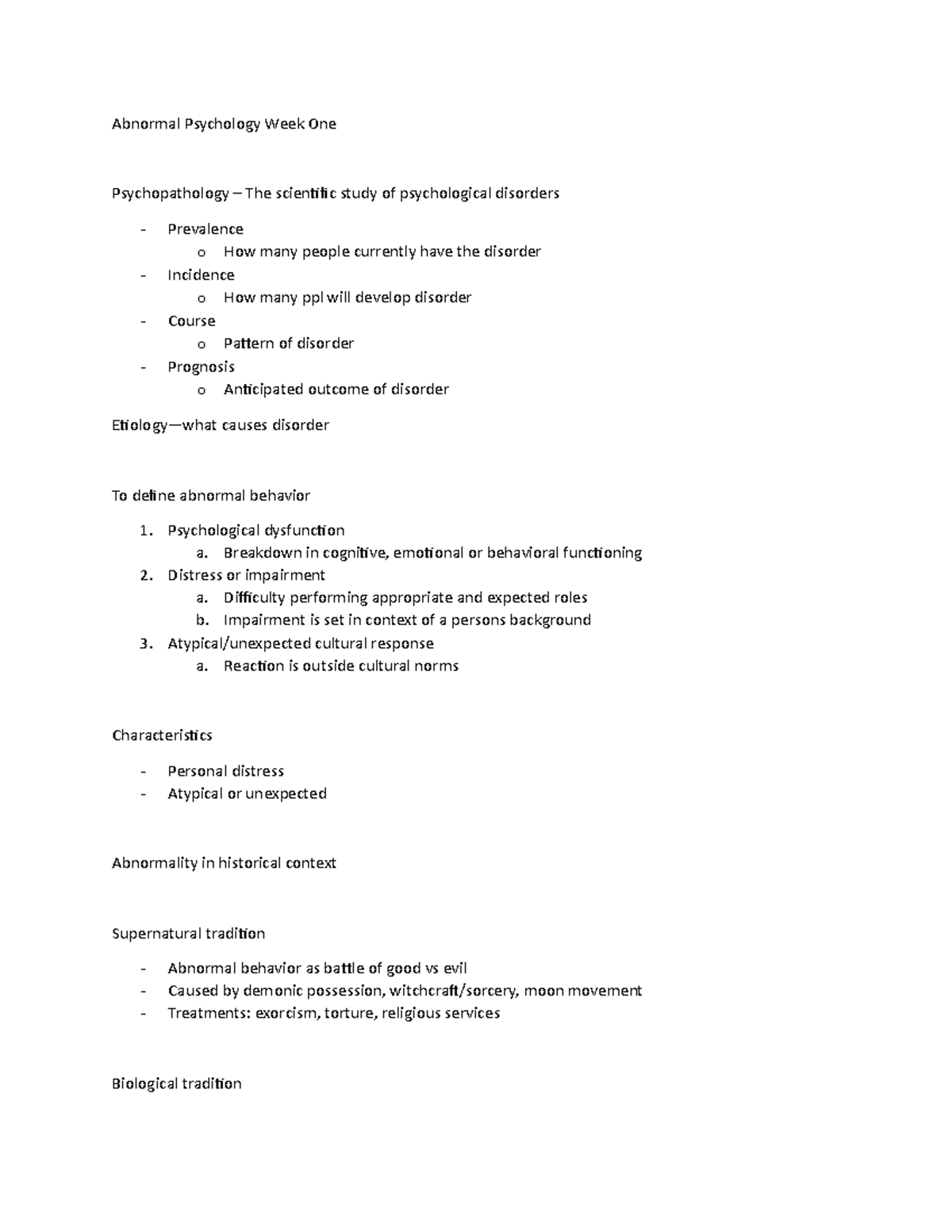 Abnormal Psychology Week One - Abnormal Psychology Week One ...