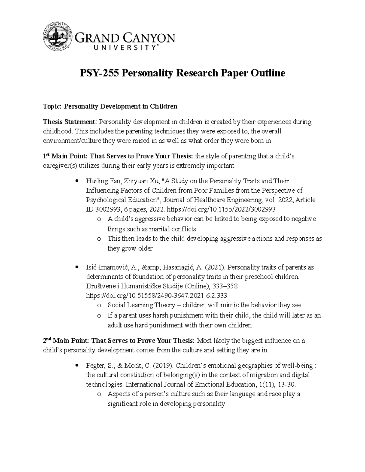 Personality Research Paper Outline - This includes the parenting ...