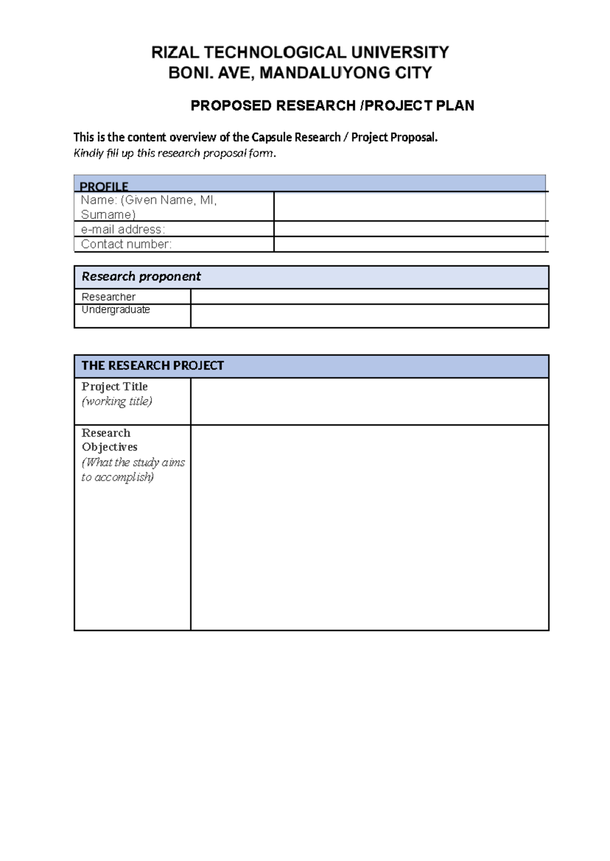 Proposed Research Project PLAN Capsule Sample 1 1 - PROPOSED RESEARCH ...