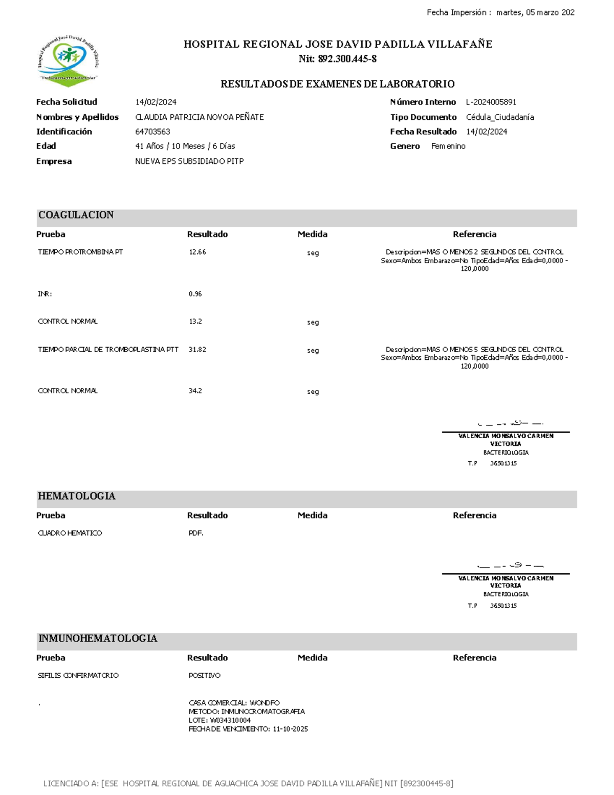 Laboratorios Claudia Patricia Novoa Peñate - HOSPITAL REGIONAL JOSE ...