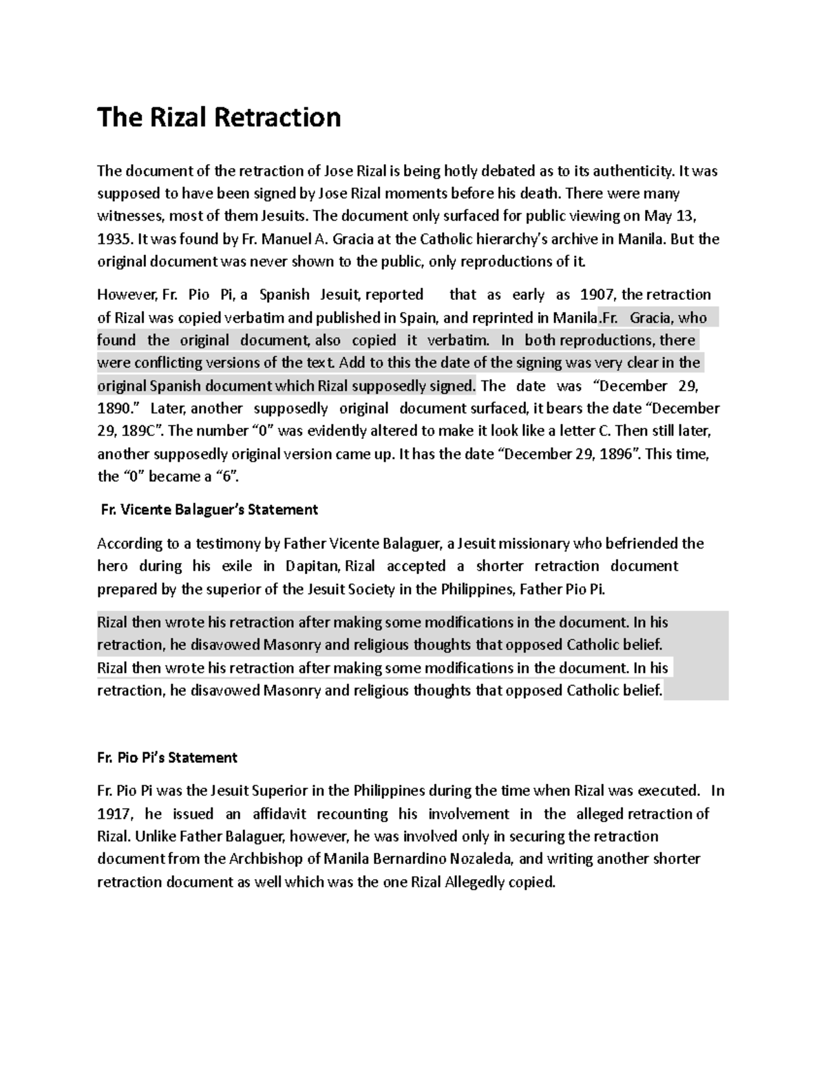 The Rizal Retraction - It was supposed to have been signed by Jose ...