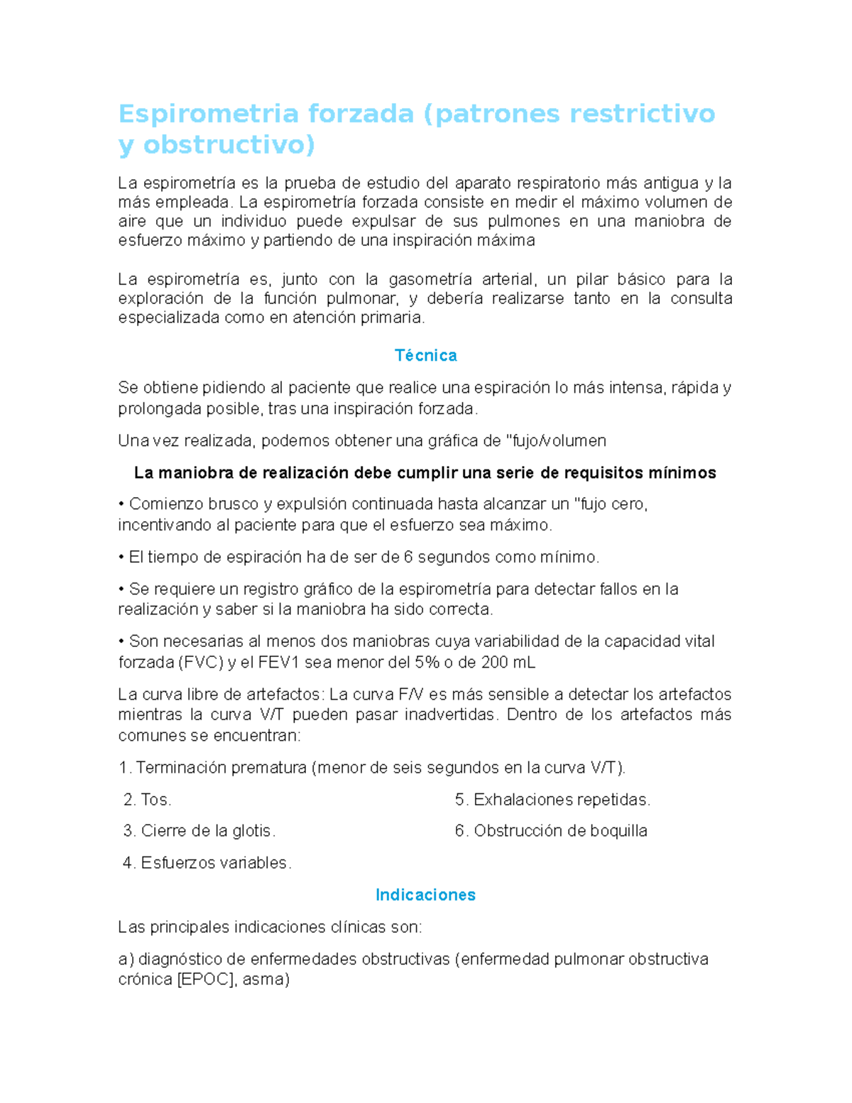 Espirometría Forzada (Patrones obstructivo y restrictivo ...