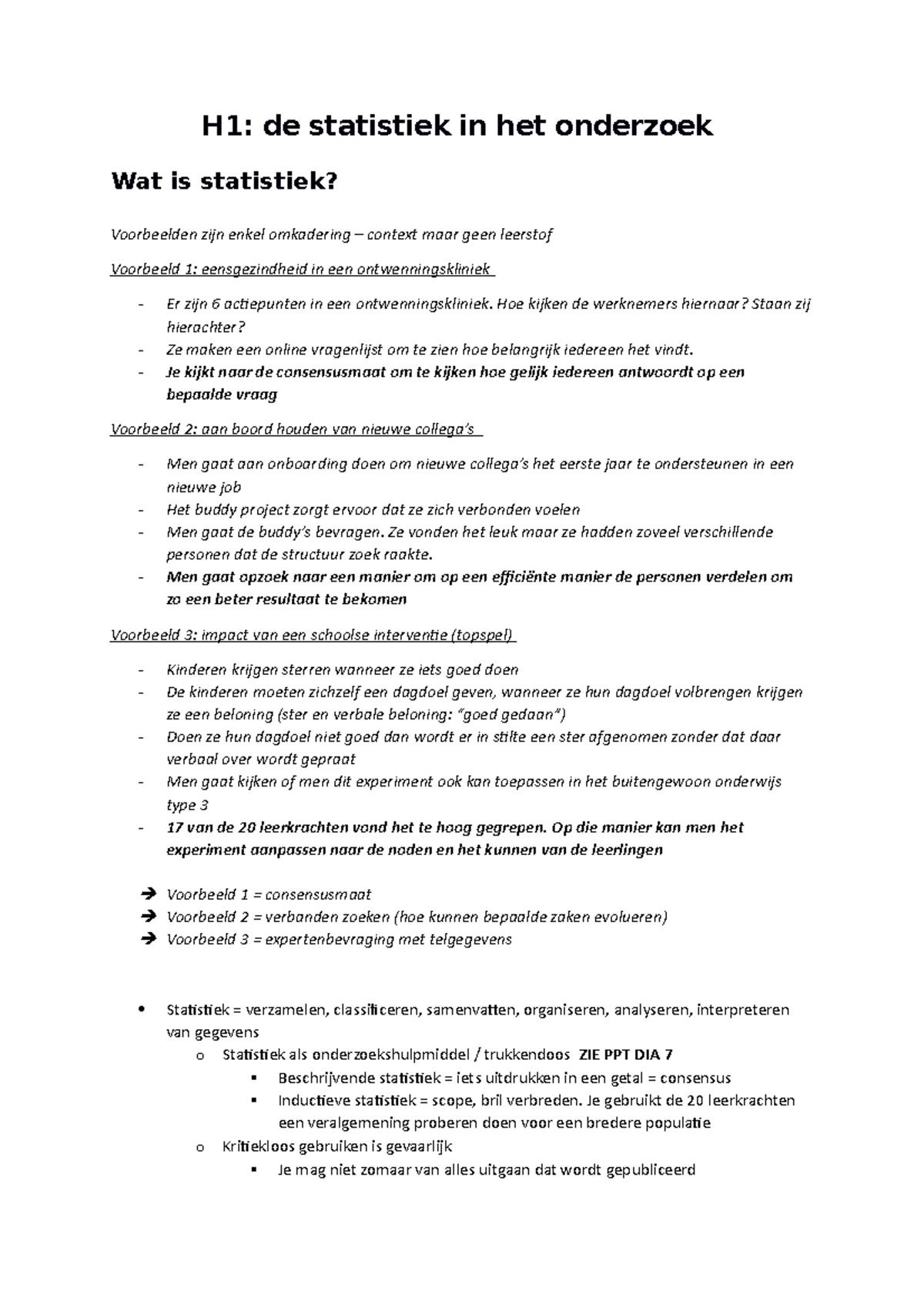 Notities statistiek - H1: de statistiek in het onderzoek Wat is ...
