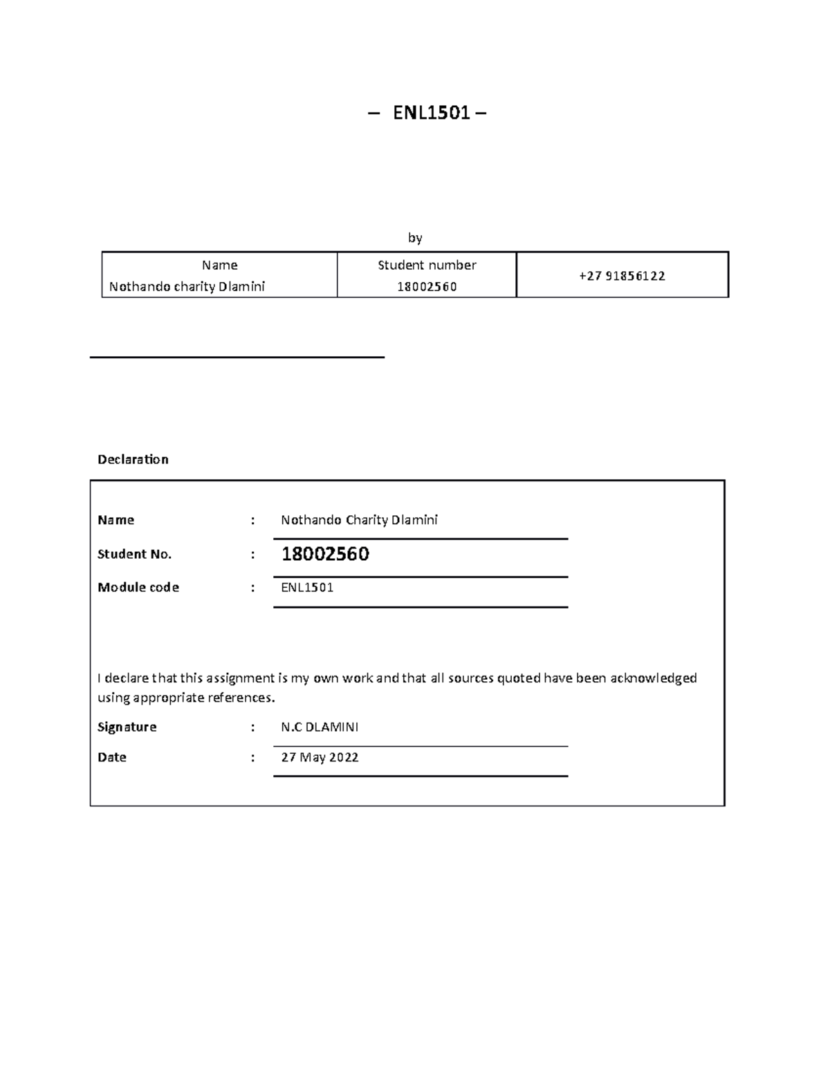 ENL150118002560 - Do not copy. - – ENL1501 – by Name Nothando charity ...