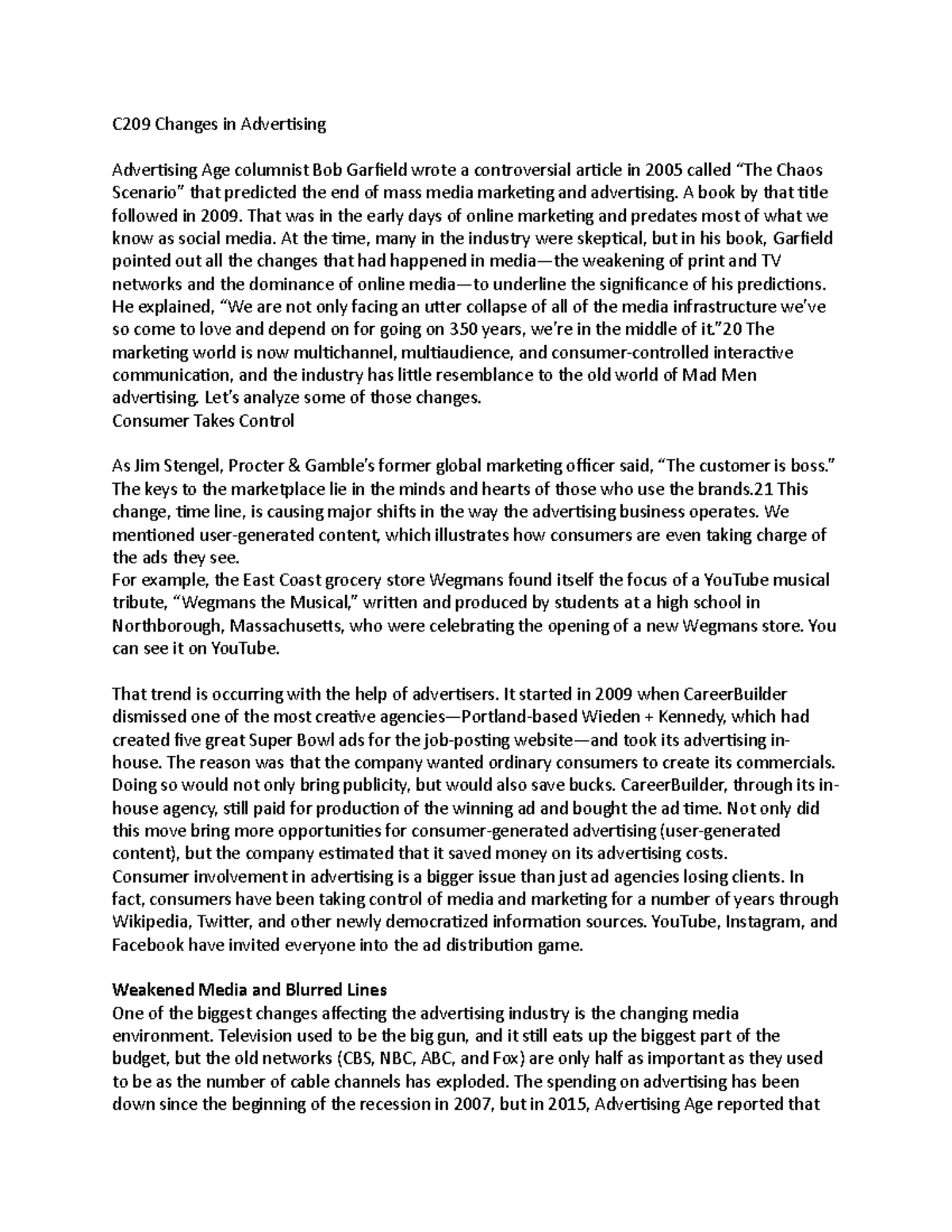 C209 Changes in Advertising - C209 Changes in Advertising Advertising ...