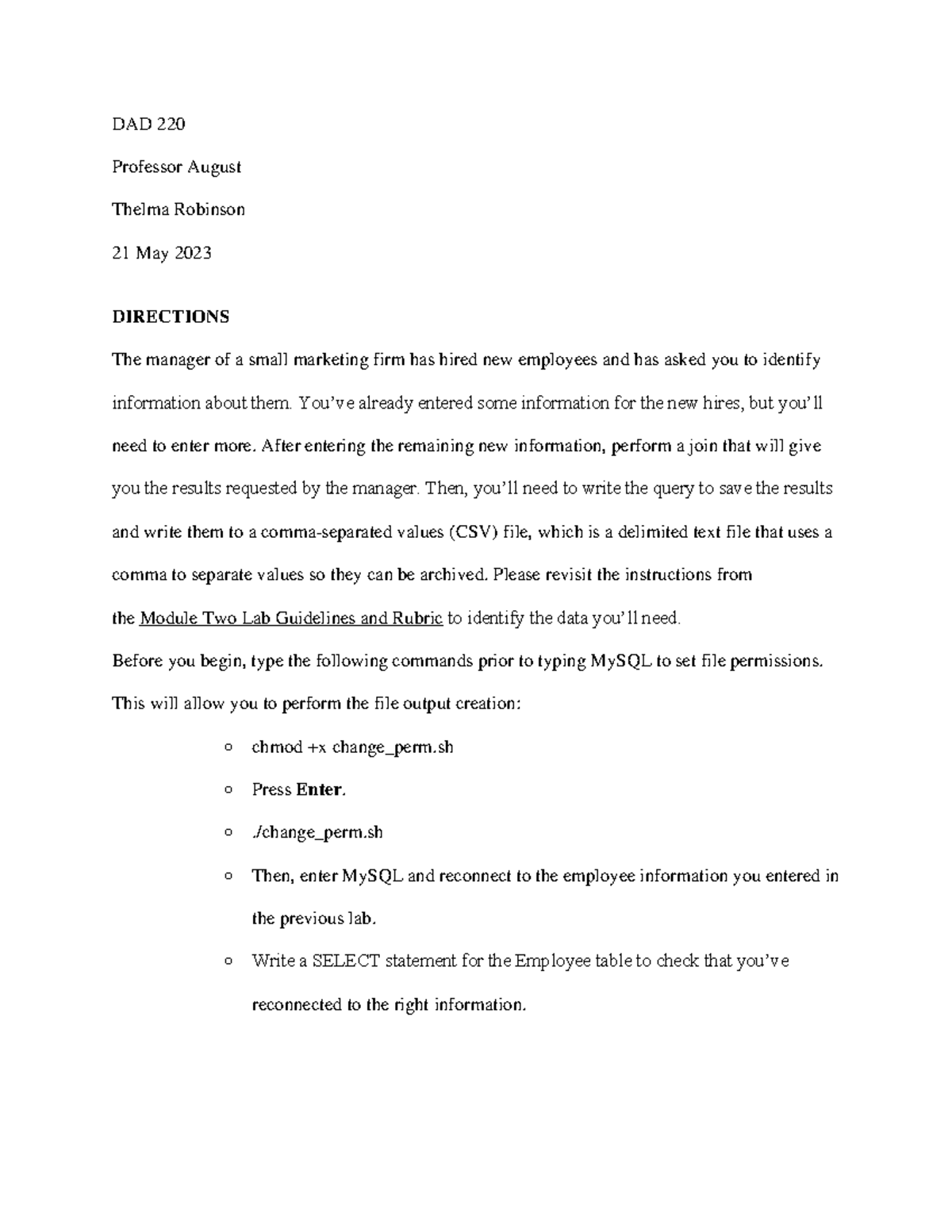 3.2 Lab Table Joins - DAD - DAD 220 Professor August Thelma Robinson 21 ...