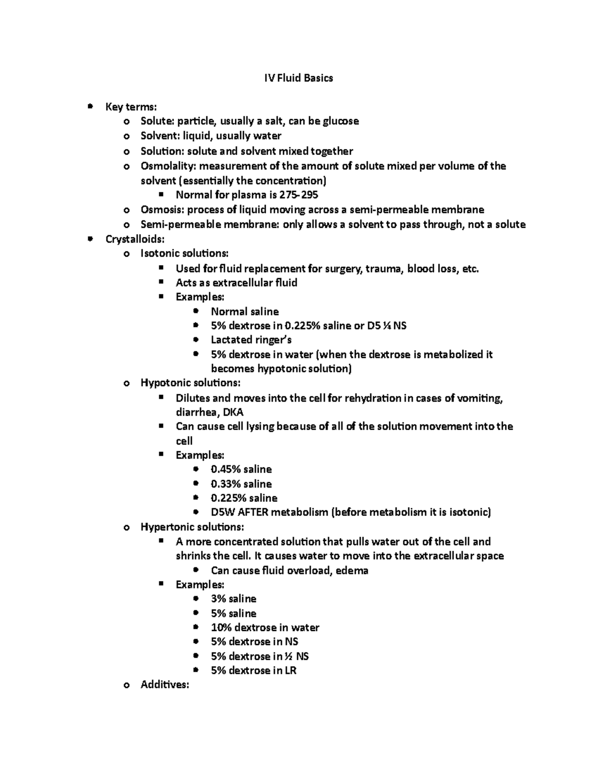 Critical care nursing renal and IV fluids lecture notes - IV Fluid ...