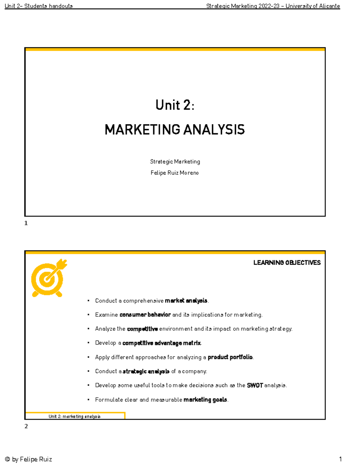 Unit 2 SM students - Unit 2 : MARKETING ANALYSIS Strategic Marketing ...