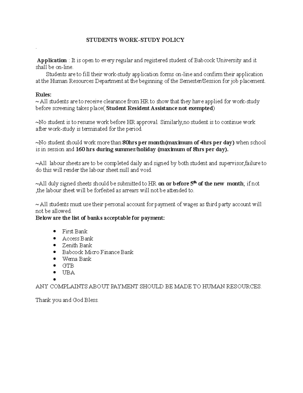 Workstudy 2023 - It is what it is - STUDENTS WORK-STUDY POLICY ...