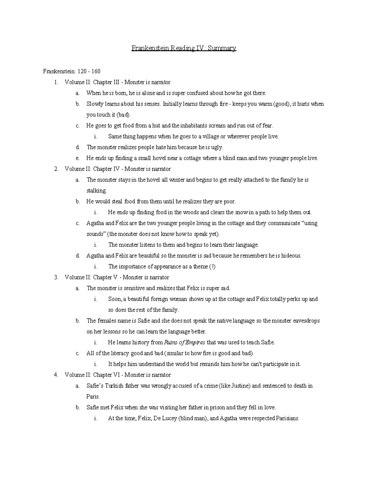 Frankenstein Reading IV - Volume II: Chapter III - Monster is narrator ...