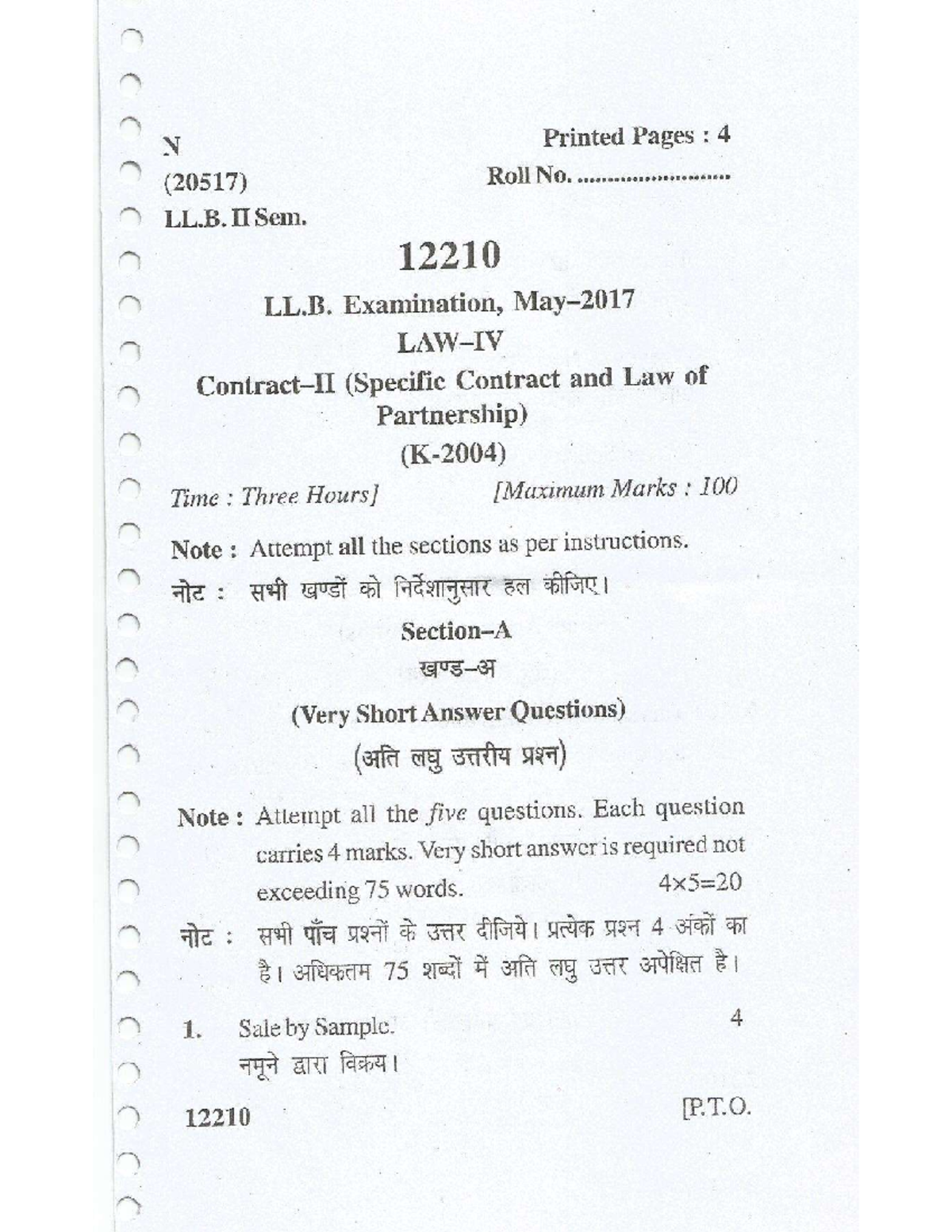 Contract 2 - LLB SEM 2 PRACTICE PAPER - Studocu