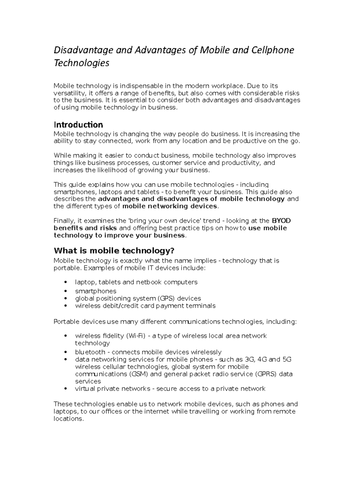 Disadvantage and Advantages of Mobile and Cellphone Technologies ...