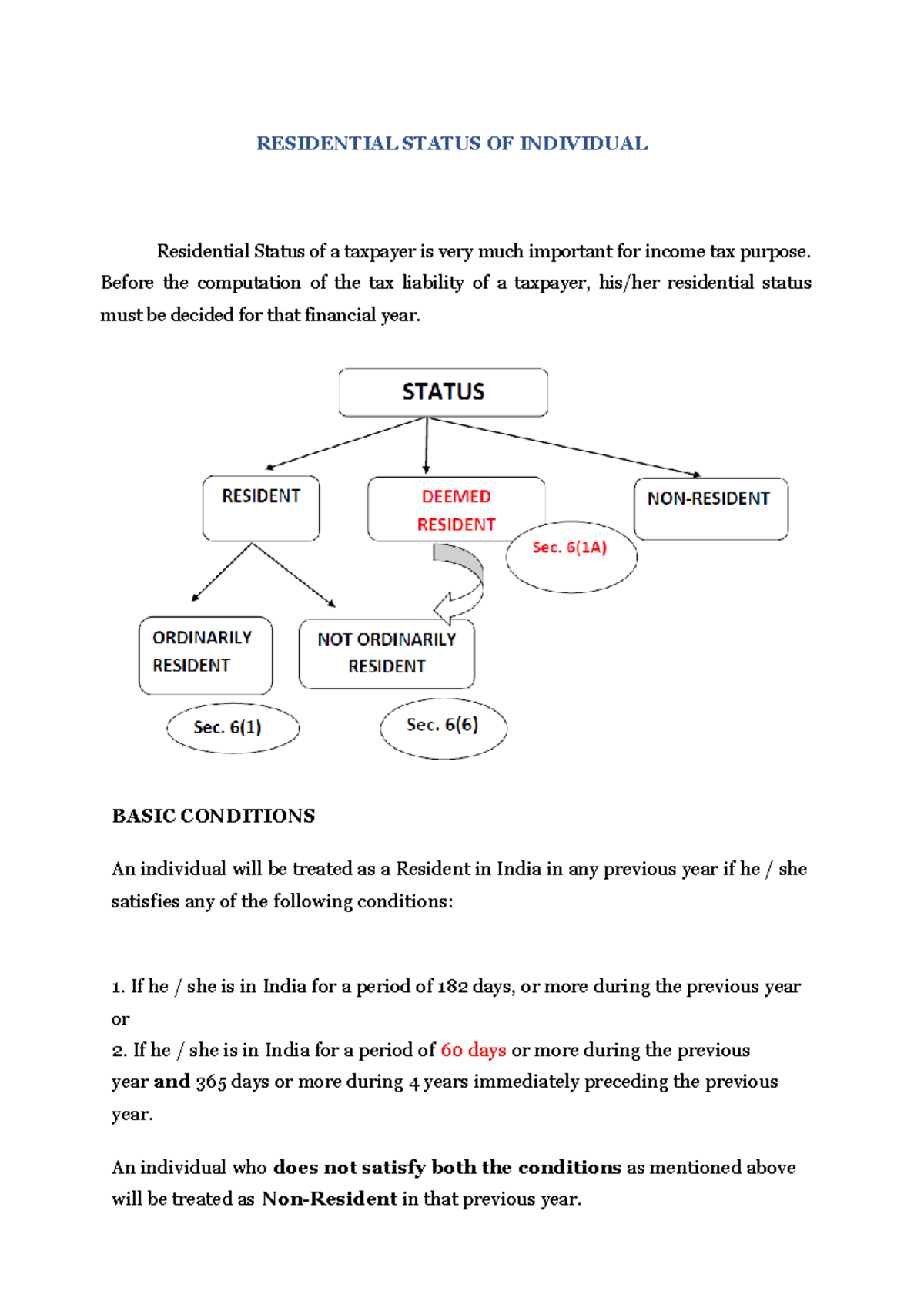 Residential Status OF Individual - RESIDENTIAL STATUS OF INDIVIDUAL ...