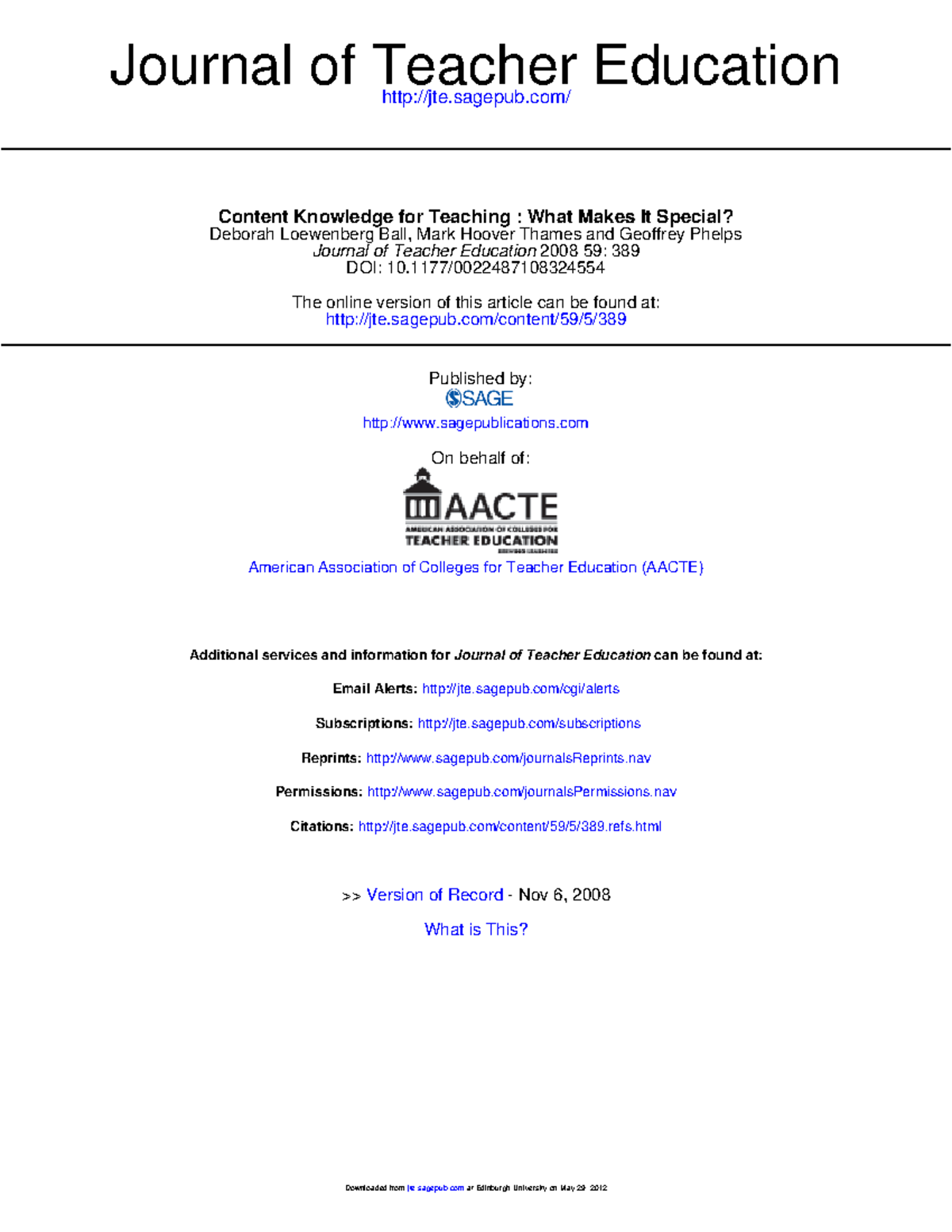 07 Content Knowledge for Teaching What Makes It Speci - ####### jte ...