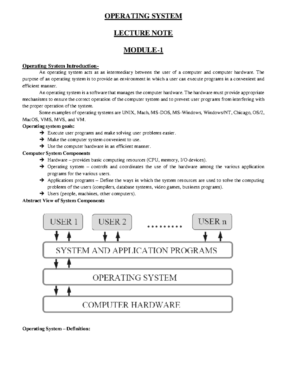Os-1-10 - Operating Systems - OPERATING SYSTEM LECTURE NOTE MODULE ...