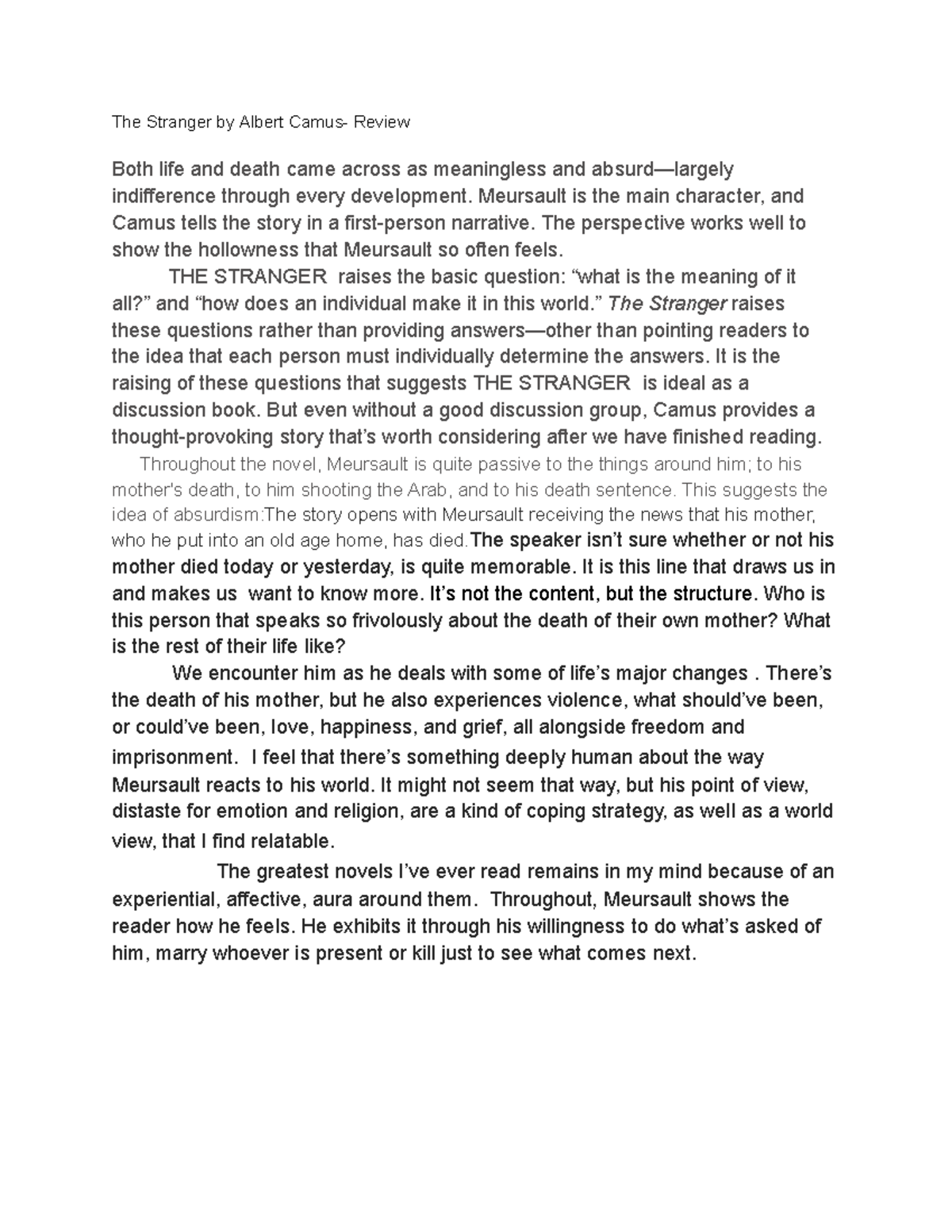 book review for the stranger by albert camus. - The Stranger by Albert ...