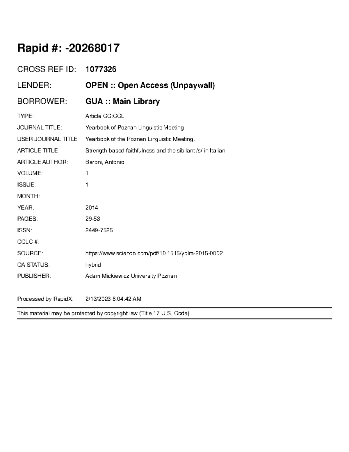 Baroni 2014 sibilant s Italian - Rapid #: - CROSS REF ID: 1077326 ...