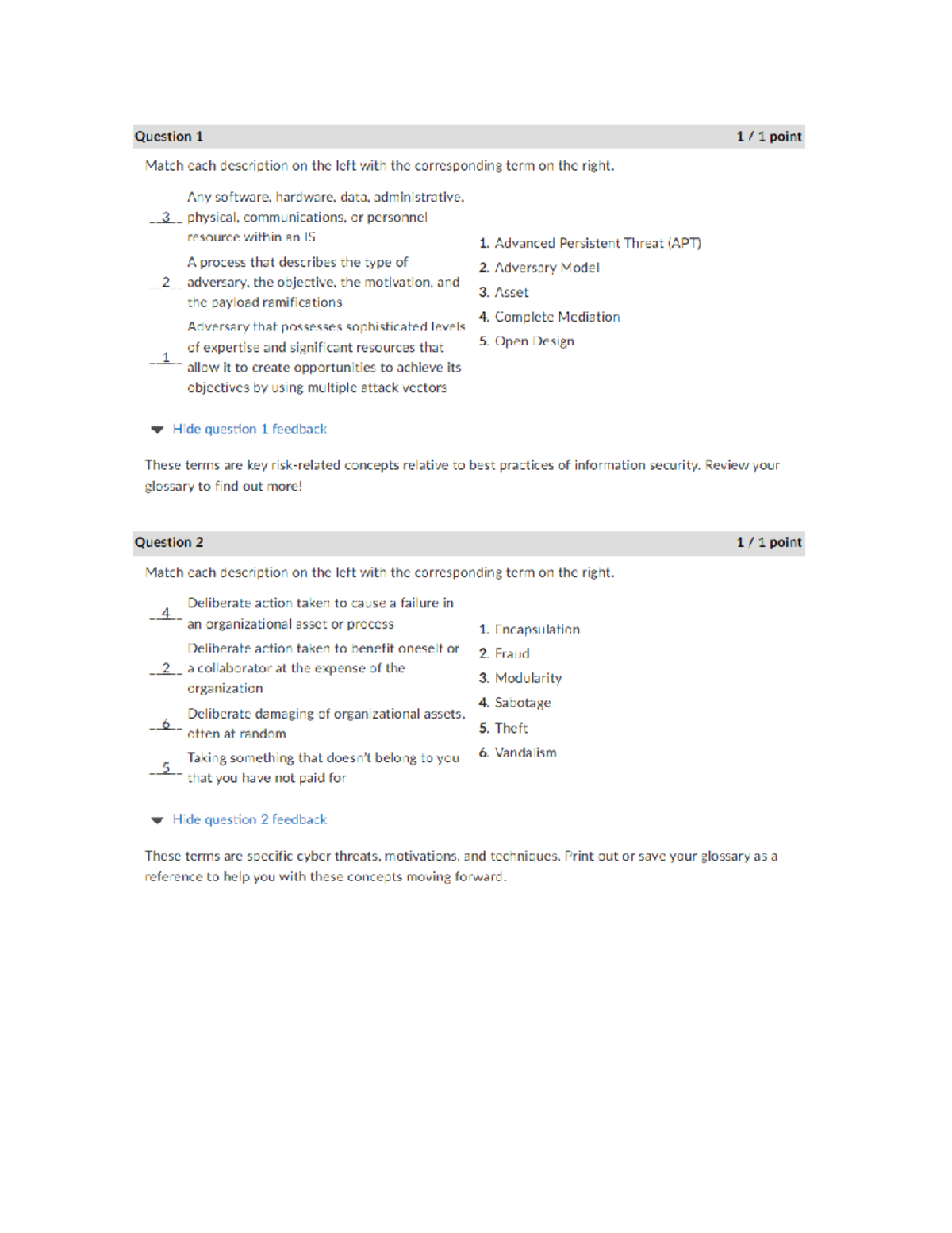 CYB 200 - Module 4 4-0 Knowledge Check - Question 1 1 point Match each ...