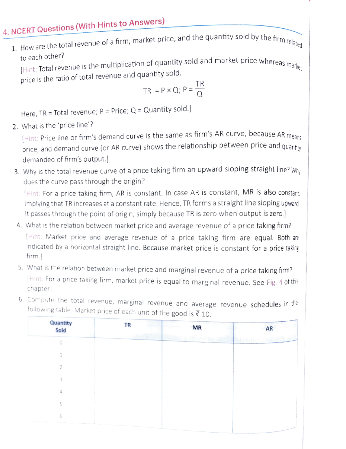 Ncert Question OF Revenue - 4. NCERT Questions (With Hints to Answers ...