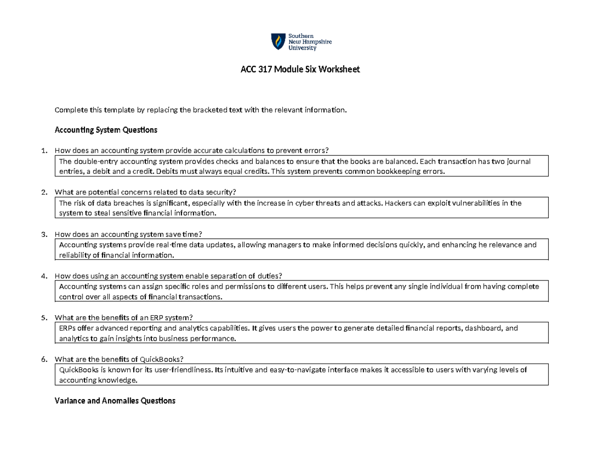 ACC 317 Module Six Worksheet - ACC 317 Module Six Worksheet Complete ...