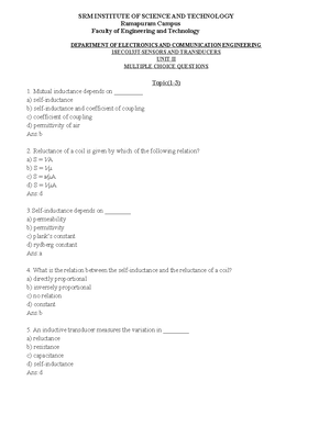Unit-1-questions - Question Bank - Unit 1 - SRM INSTITUTE OF SCIENCE ...