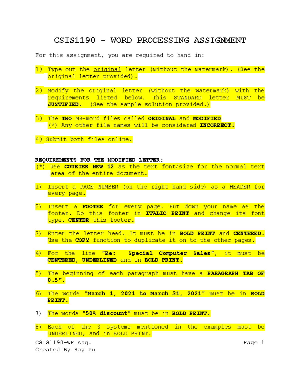 CSIS1190-Asg-wp - Chapter 3-4 - CSIS1190 - WORD PROCESSING ASSIGNMENT ...