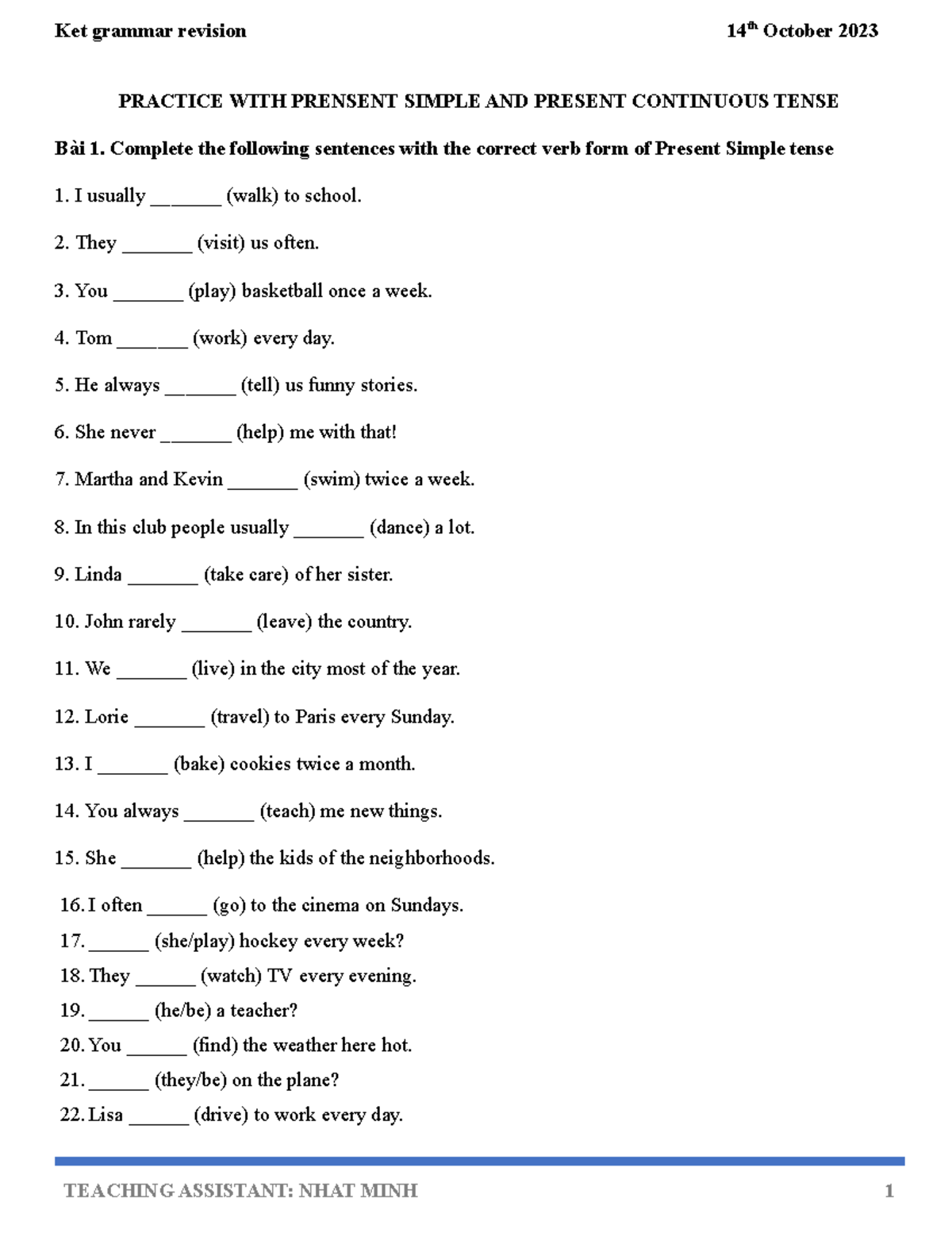 Practice WITH Prensent Simple AND Present Continuous Tense - PRACTICE ...