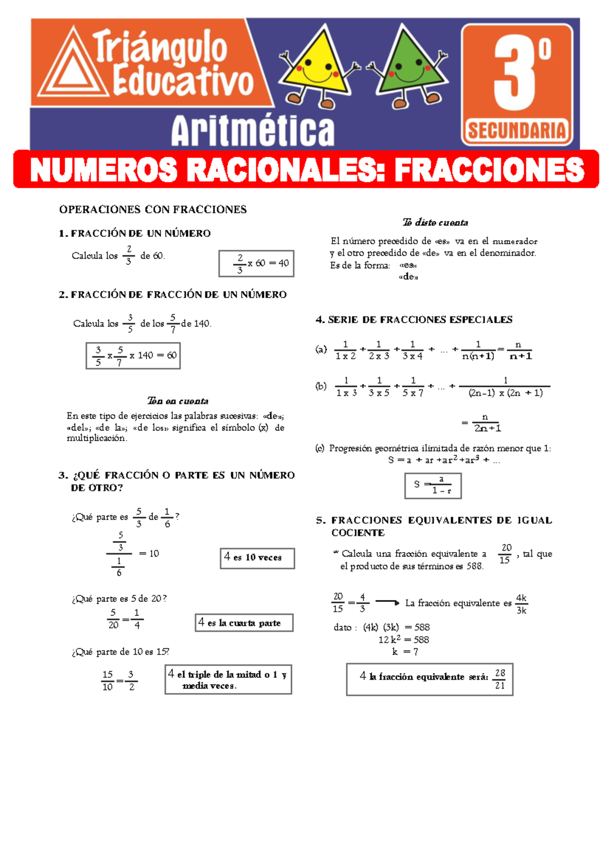 Numeros Racionales Fracciones para Tercer Grado de Secundaria ...