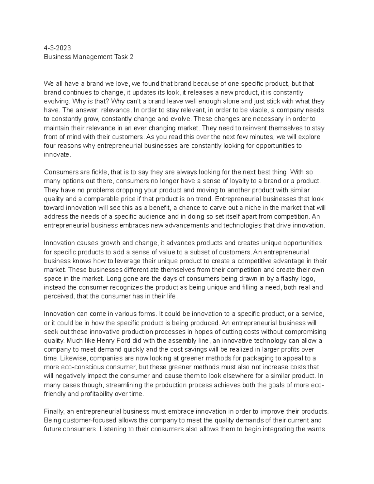 Business Management Task 3 - 4-3- Business Management Task 2 We all ...