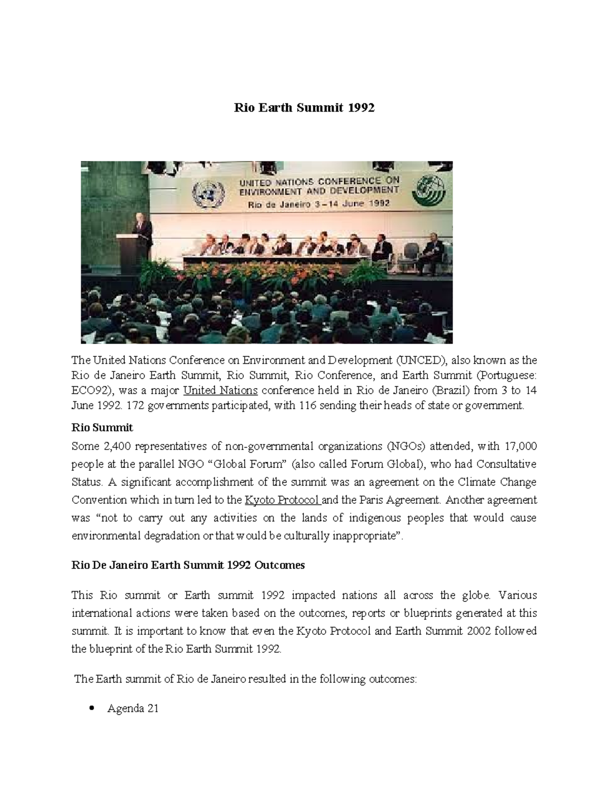 Rio Earth Summit 1992 - Rio Earth Summit 1992 The United Nations ...