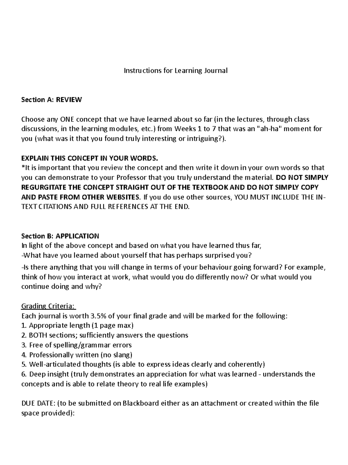 Instructions for Learning Journal # 1 - Instructions for Learning ...