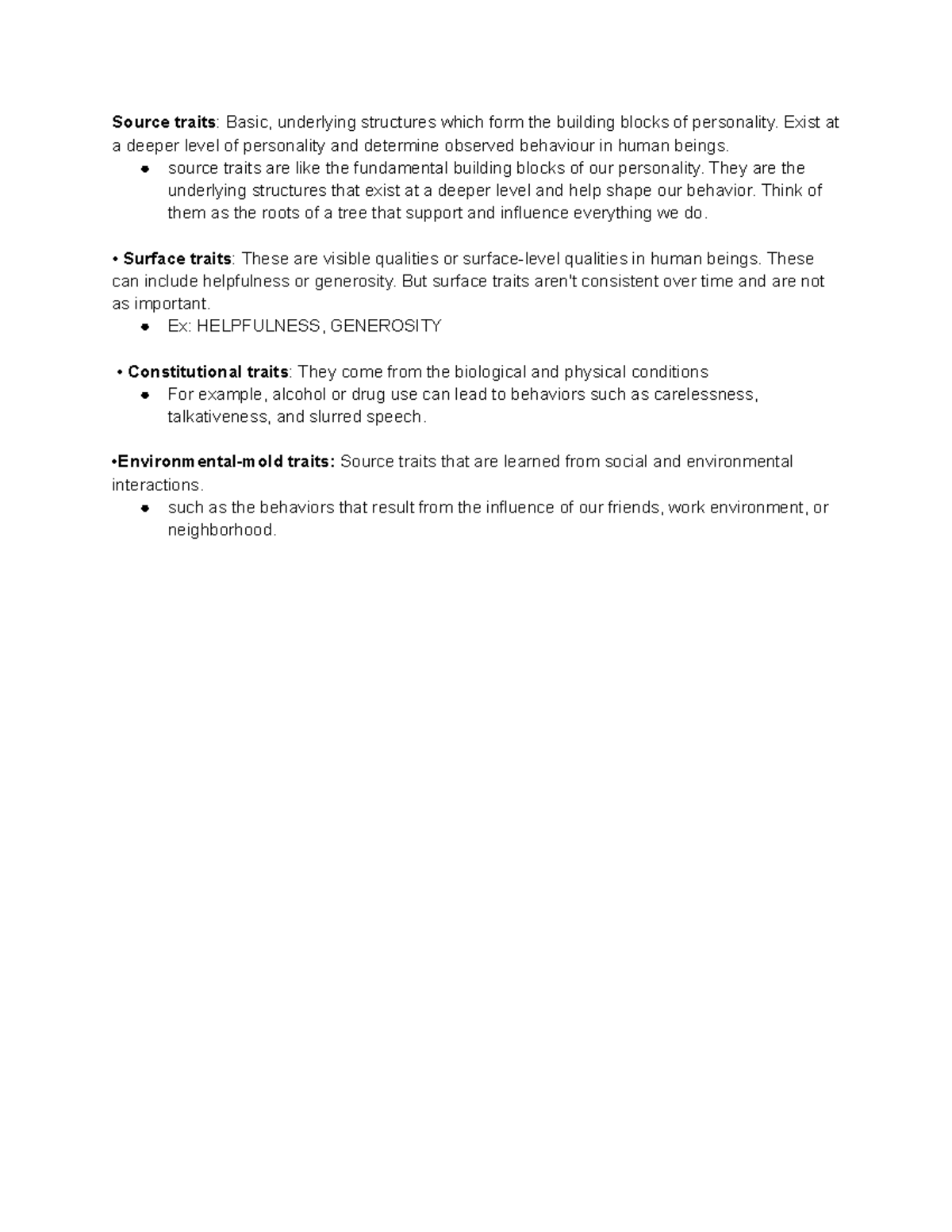 Source and Surface Traits - Source traits: Basic, underlying structures ...