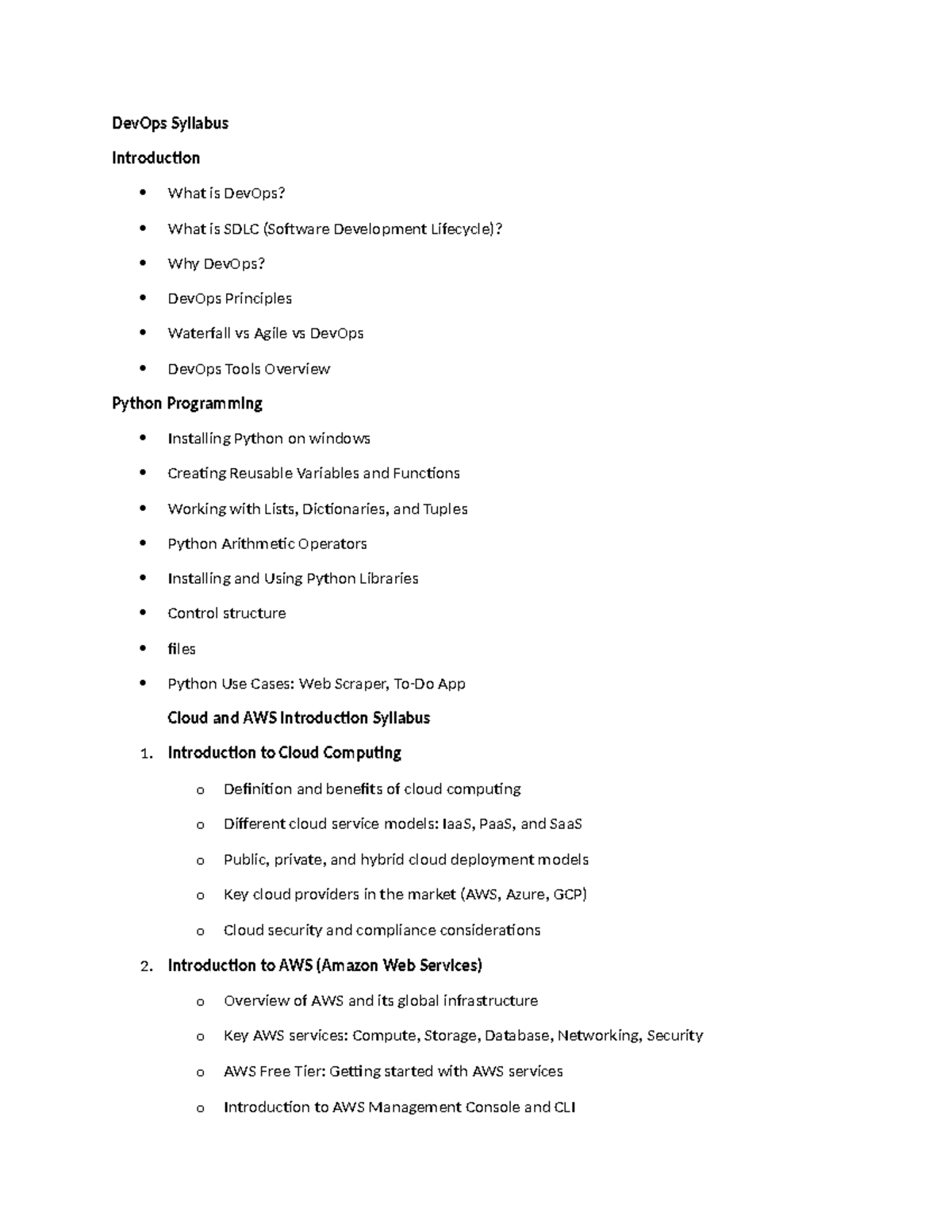 Dev Ops - good - DevOps Syllabus Introduction What is DevOps? What is ...