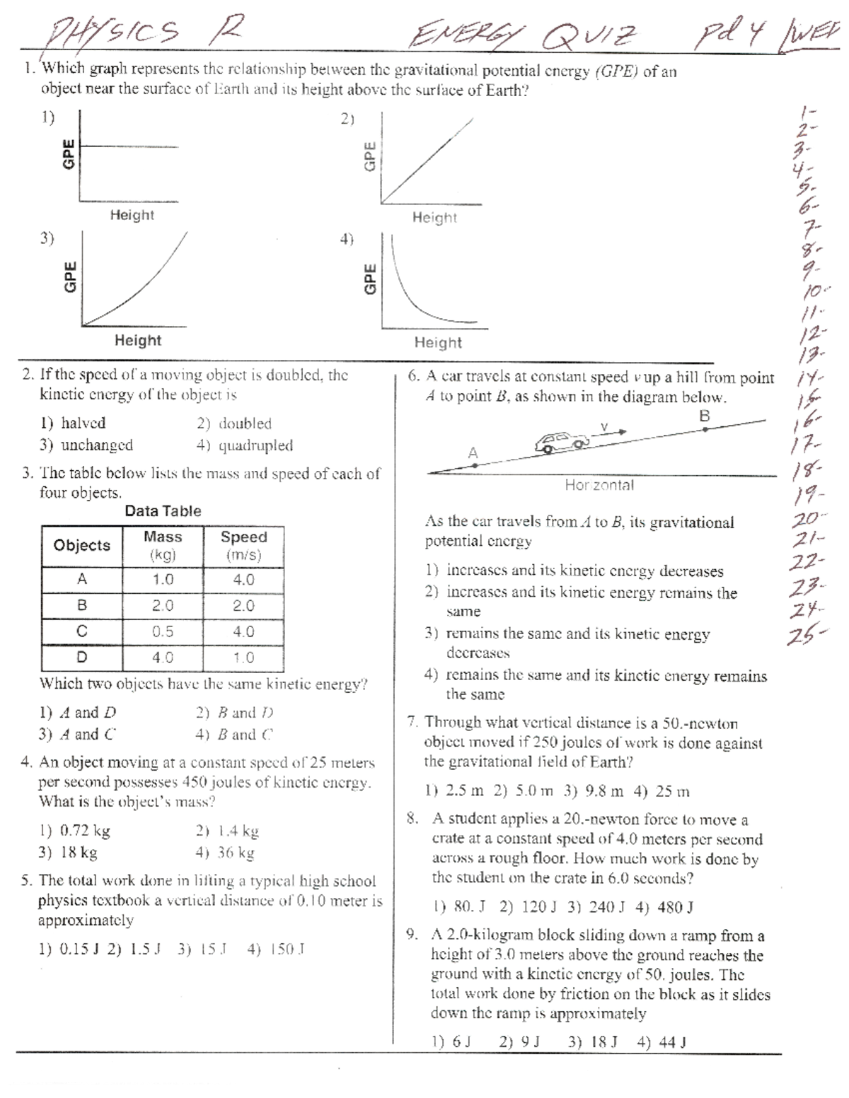Work and energy quiz p4 wed - 104 - Studocu