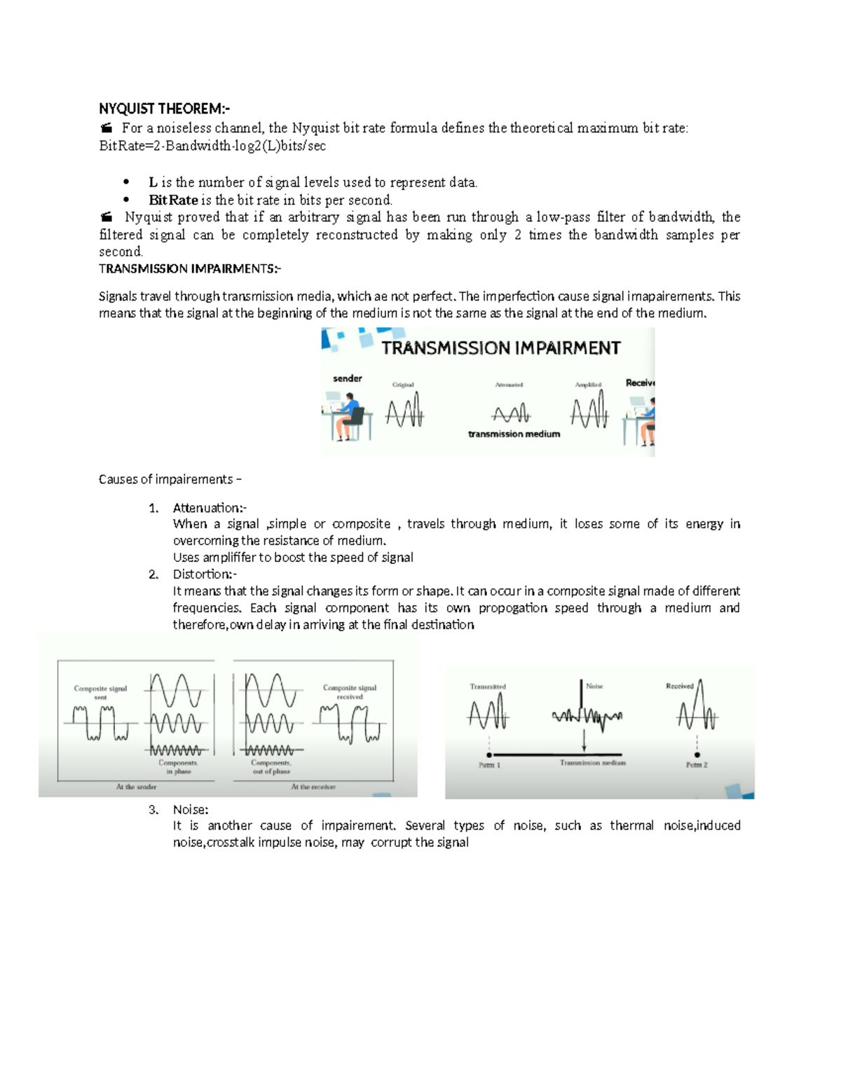 Nyquist Theorem - LKNK - NYQUIST THEOREM:- For a noiseless channel, the ...