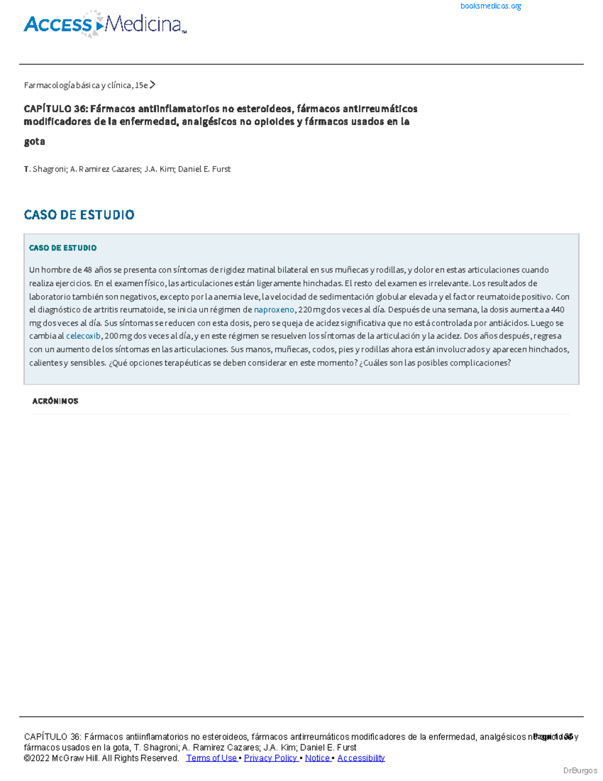 1 Capítulo 36 Fármacos antiinflamatorios no esteroideos, fármacos antirreumáticos - Farmacología ...